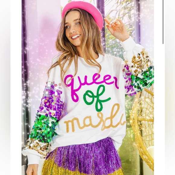 BiBi | Tops | Bibi Mardi Gras Sweater Queen Of Mardi | Poshmark